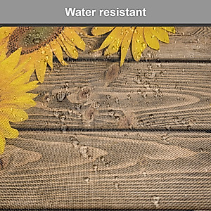 Lunarable Sunflower Chair Cushion Pads Set of 4, 3 Sunflowers on Wooden Background at Top Left Corner Picture Print, Anti-Slip Seat Padding for Kitchen & Patio, 16"x16", Umber Earth Yellow