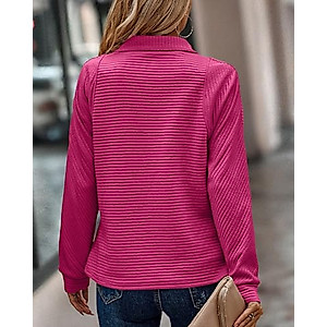 BTFBM Womens Fall Sweatshirts Half Zip Fashion Quilted Pattern Sweatshirts Pullover Shirts Tops(Solid Rose Red,Medium)