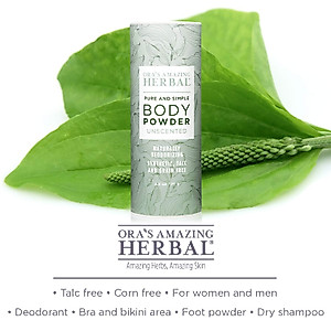 Fragrance Free Body Powder for Women and Men, Unscented Talc Free Talcum Powder, Cornstarch Free Dusting, Waxing, Natural Sugaring, Foot Powder, Dry Shampoo, Made in USA, Ora’s Amazing Herbal, 2.5 oz