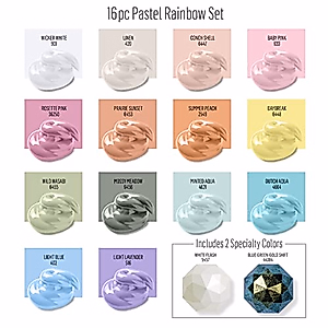 FolkArt Pastel Rainbow Kit, 16 Piece 2 fl oz Premium Acrylic Paint Set Including 14 Matte Shift 1 Dragonfly Glaze Color