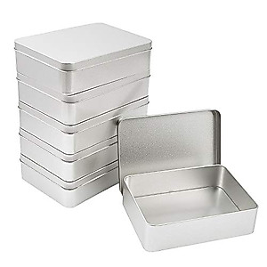 OLYCRAFT 5PCS 6x4x1.6 Inch Silver Metal Empty Tins Rectangle Airtight Metal Storage Tin Home Organizer with Lids for Small Items Storage Christmas Decorations