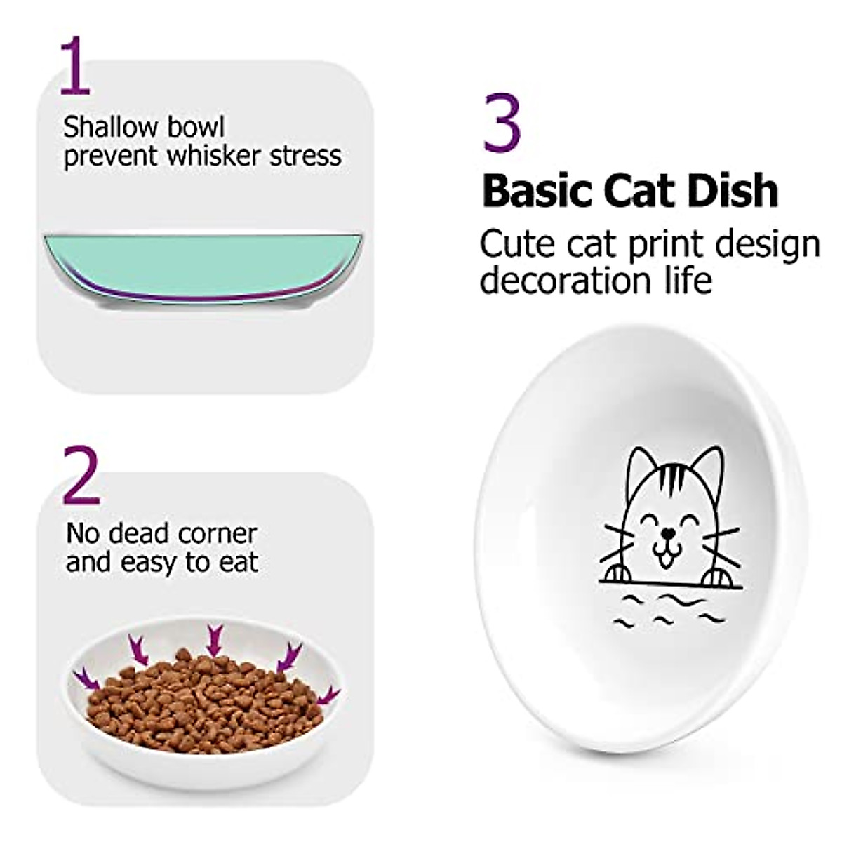 Y YHY Cat Bowls, Cat Dishes 5OZ Cat Food and Water Bowls for Dry and Wet Food 3 Set Wide Dish White Cat Bowl for Indoor Cat, Dog, Kitten, Puppy, Rabbit