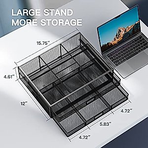 Monitor Stand with Drawer, Monitor Stand, Monitor Riser Mesh Metal, Desk Organizer, Monitor Stand with Storage, Desktop Computer Stand for PC, Laptop, Printer - HUANUO