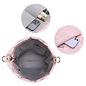 KALIDI Canvas Tote Bags Casual Shoulder Handbags Purse Geometric Patterns Crossbody Work Bag for Women, Pink