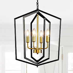 WJShome Lantern Pendant Light, 4-Light Gold Farmhouse Pendant Light, Modern Ceiling Hanging Light Fixture for Bedroom Kitchen Island Foyer Aisle Living Room Entryway Dining Room Hallway.