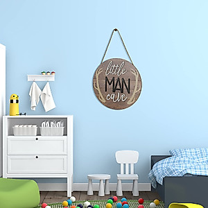 Blulu Little Man Cave Sign 12 x 12 Inch Little Man Cave Decoration for Nursery Wooden Wall Room Wall Decor Rustic Round Wood Sign Decor