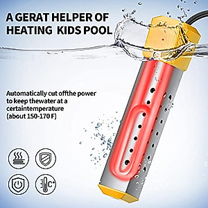 Immersion Water Heater Bucket Heater 2000W Automatic Power-Off (158 F) Portable Water Heater for Pool with Stainless Steel Guard and Digital LCD Thermometer Suitable for Non-Conductive containers