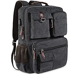School Backpack Vintage Canvas Laptop Backpacks Men Women Rucksack Bookbags, Black