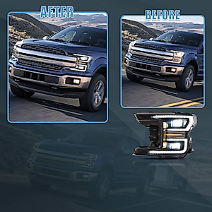 VLAND LED Headlight Assembly Fit for Ford F150 13th Gen 2018-2020, Plug-and-play, Black