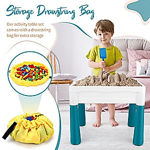 ROGALALY Kids Activity Table Set, All-in-One Multi Activity Table with Storage, 105pcs Building Blocks Table Compatible with Classic Bricks, Craft Learn Play Water Sand Table for Boys Girls