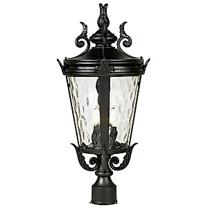 John Timberland Marseille Vintage Outdoor Post Light Fixture Textured Black Scroll 25" Clear Hammered Glass for Exterior House Porch Patio Outside Deck Garage Garden Driveway Home Lawn Walkway