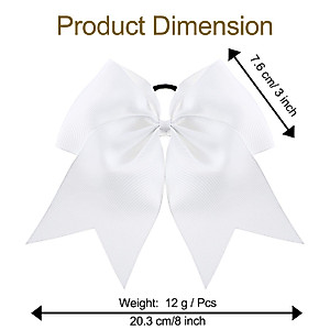 2 Packs Jumbo Cheerleading Bow 8 Inch Large Cheer Hair Bows with Ponytail Holder for Teen Girls Softball Outfit Uniform(White)
