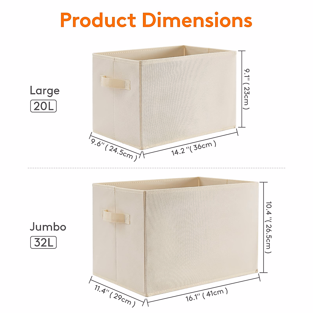 Lifewit 20L Foldable Clothes Storage Bins for Closet Collapsible Sturdy Fabric Storage Basket Cube with 2 Reinforced Dual Handles Fabric Closet Organizers, 3 Packs Beige