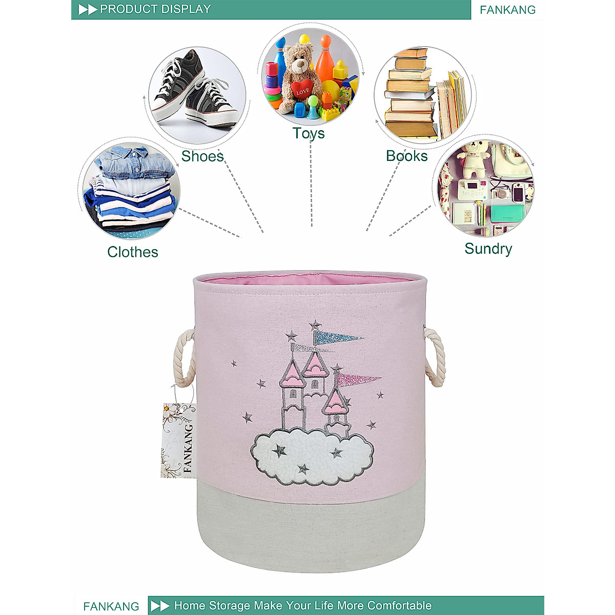 FANKANG Storage Baskets,Collapsible Convenient Nursery Hamper/Laundry Bin/Toy Collection Organizer for Kid's Room（Castle ）