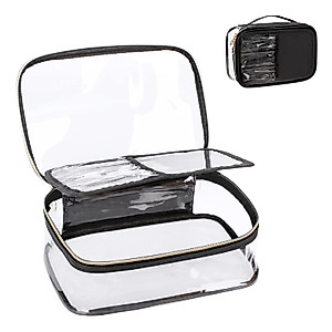 OCHEAL Clear Makeup Bag, Portable Makeup Organizer Cosmetic Bag, Travel Makeup Bag Cute Clear Pouch For Women and Girls Cosmetics Bags with Divider Makeup Brush Compartment-Large