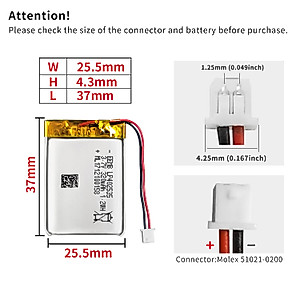 EEMB Lithium Polymer Battery 3.7V 320mAh 402535 Lipo Rechargeable Battery Pack with Wire Molex Connector for Speaker and Wireless Device- Confirm Device & Connector Polarity Before Purchase