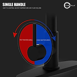 Casavilla Kitchen Faucet with Soap Dispenser, Single Handle Spring Kitchen Sink Faucets with Pull Down Sprayer and Deck Plate,Black Faucet for Camper Farmhouse RV Kitchen Sink,Dual Function Spray Head