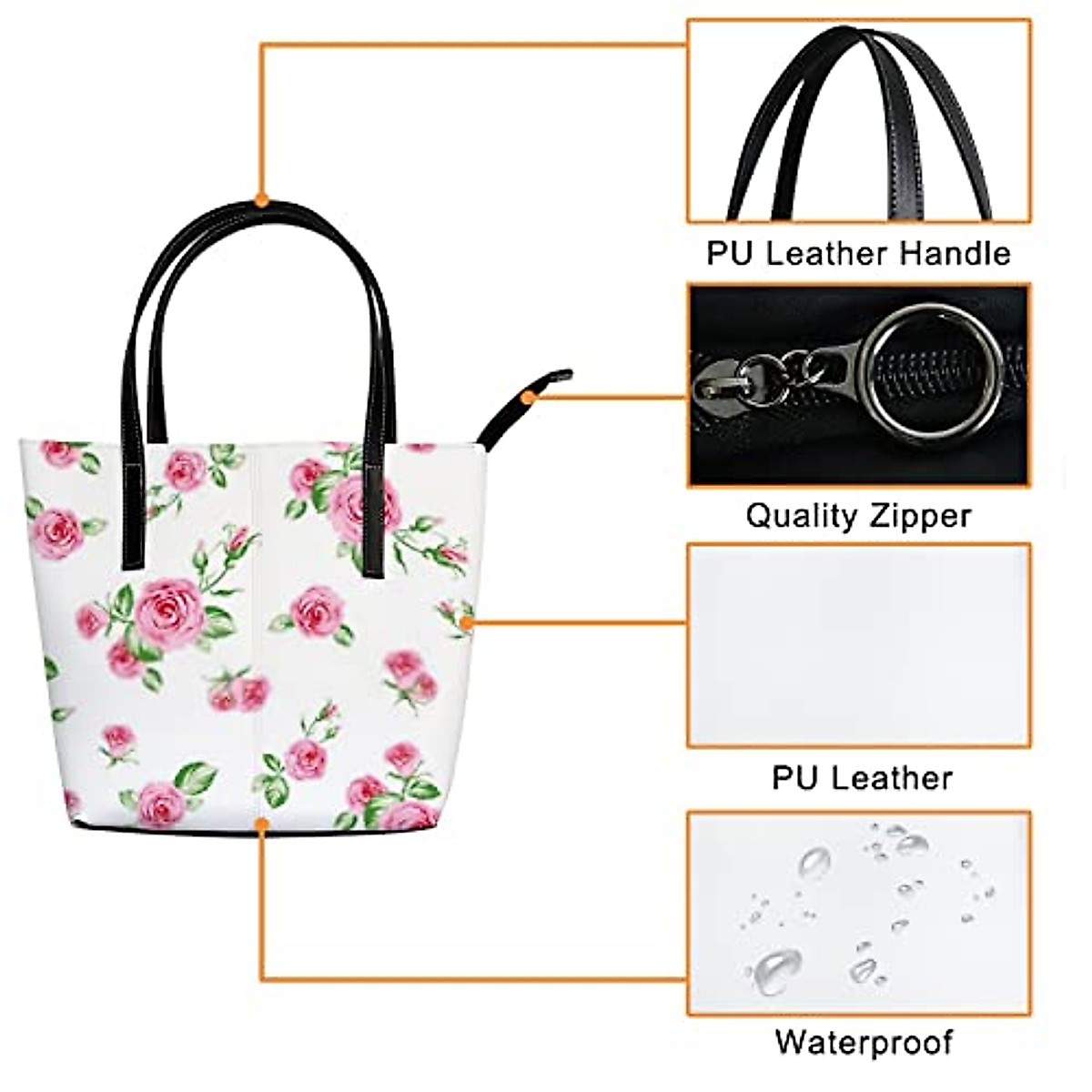 Fashion Tote Handbags Women's Soft Tote Shoulder Bag for Women Work Shopping Top Handle Satchel Bags, 15.8×4×15.4 inches,Pink Roses