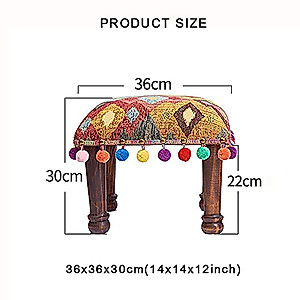 SoOSSN Small Foot Stool,Colorful Tassel Footrest for Couch,Beautiful Linen Fabric Footstool Kids Shoe Changing Stool (Color : A, Size : 14x14x12inch)