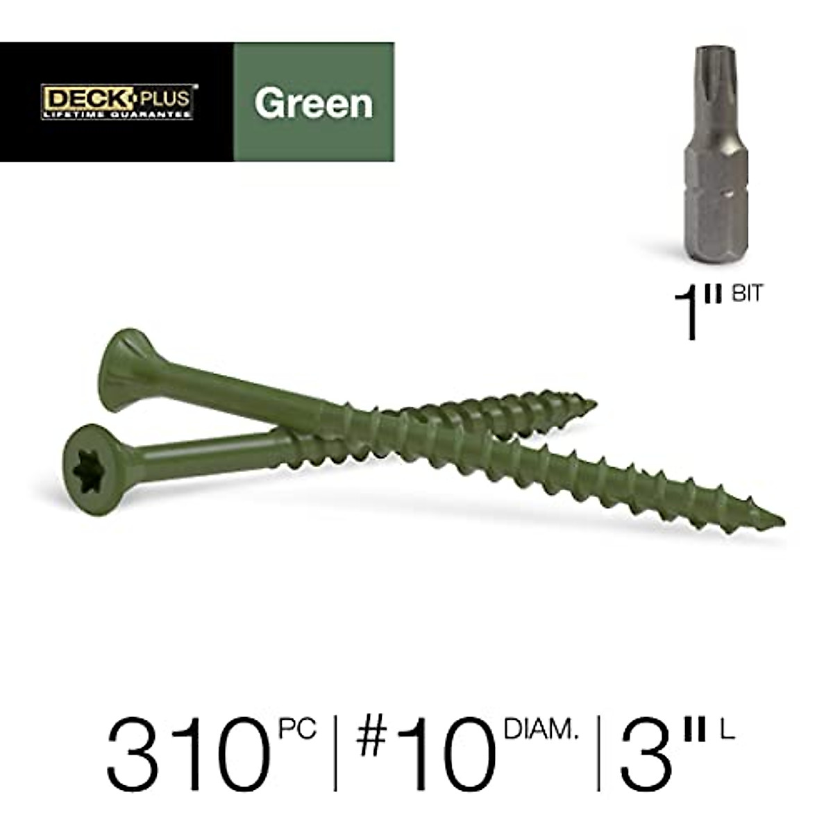 Deck Plus Deck Screws, 10 x 3" Self Drilling Screws, Green, 5 lb Box, Rust Resistant, T25 Star Bit