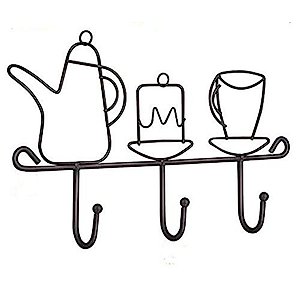 Decorative Wall Mounted Metal 3 Hook Key Coat Rack, Kitchen Utensil Cup Holder Organizer