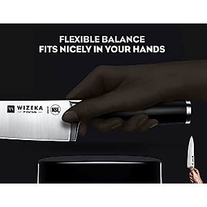 WIZEKA Knife Set, NSF Certified 15pcs Kitchen Knife Set, 1.4116 German Stainless Steel Knife Sets for Kitchen With Block, Full Tang Design&Comfortable Anti-Slip Handle, Black Knight Series