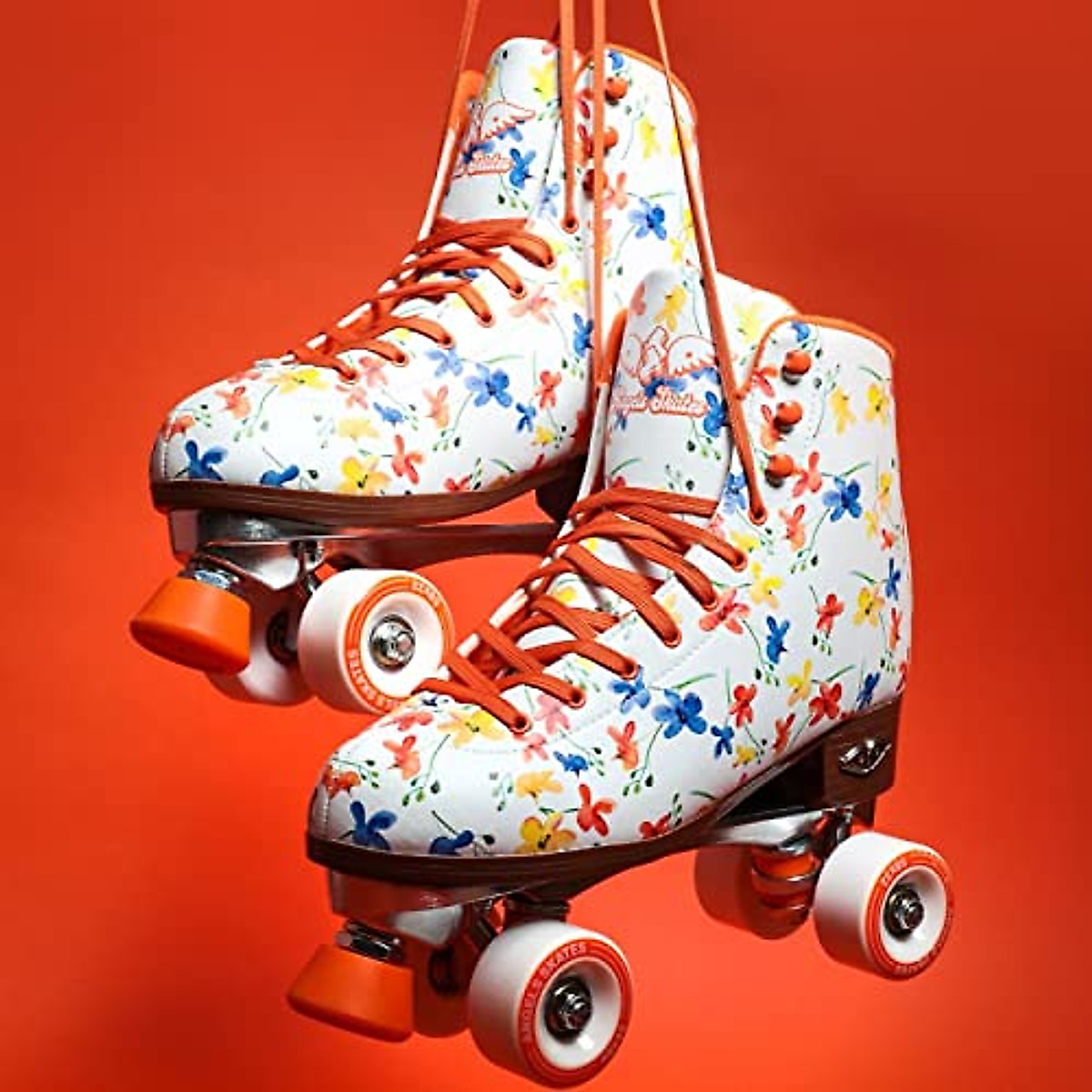 Angels Skates (Floral, 6) - Kids' & Women's Roller Skates - Premium Quality PU Leather Quad Roller Skates - Non Adjustable High- top Perfect Indoor Outdoor Girls Retro Roller Skates - 1-13 Sizes