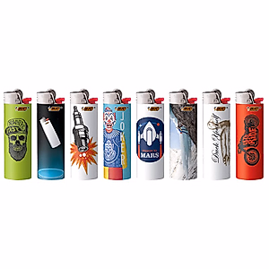 BIC Pocket Lighter, Special Edition Good Vibes Collection, Assorted Unique Lighter Designs, 8 Count Pack of Lighters
