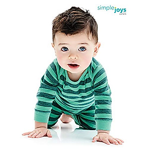 Simple Joys by Carter's Baby Boys' Jumpsuits, Pack of 3, Green Stripe/Grey Heather/White Dinosaur, 12 Months
