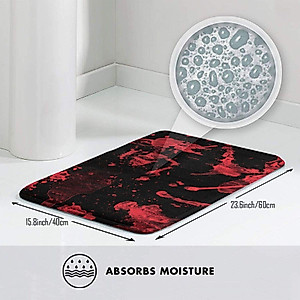 SWEET TANG Water Absorbent Classic Horror Blood Splatter Black Red Bathroom Rugs with Non Slip Rubber Backing Super Cozy Memory Foam Kitchen Mat, Washable and Quickly Drying Mat - 24 x 16 Inch