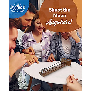 WE Games Shoot The Moon Game, Large 18 inches, Walnut Stained Solid Wood Board with Metal Ball and Rods, Retro Balancing Game for Family and Bar
