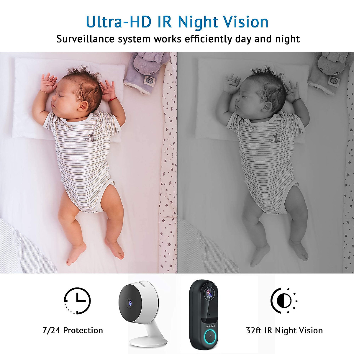 LaView Security Cameras Outdoor Video doorbell Wired with Home Security Cameras Bundle Include 32 GB SD Card Two-Way Audio, Night Vision,WiFi Home Indoor for Baby/pet,Alexa, USA Cloud Service