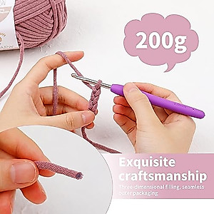 Fedmut Yarn for Crocheting -200g Beginners Chunky Cotton Yarn Easy-to-See Stitches Thick Worsted Yarn for Knitting Craft -Purple