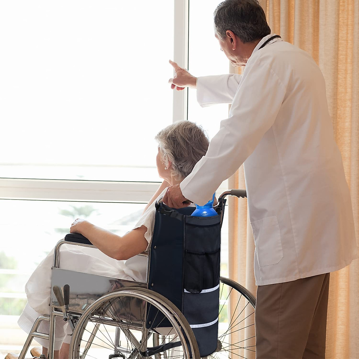 SWISSELITE Oxygen Cylinder Bag,Wheelchair Oxygen Tank Holder with Buckles,Oxygen Tank Carrier Holder for Wheelchair Walker with Mesh Storage Pocket Fits Most Portable Oxygen Tanks