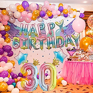 16Pcs Happy Birthday Balloons Banner, Gradient Happy Birthday Party Balloons 16 Inch Colorful Foil Letter Sign Balloons Banner Bunting for Girls Kids Baby Shower 30th Party Supplies