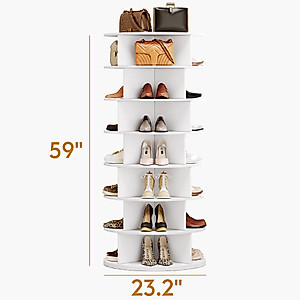 Brafab 7-Tier Rotating Shoe Rack Tower, 360-Degree Spinning Shoe Display Carousel, Revolving Vertical Shoe Shelf and Handbag Organizer Shelves for Closet Furniture, Round Lazy Susan Shoes Storage