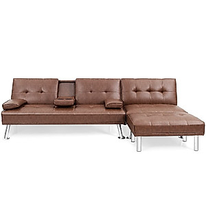 FANCUF 3-Piece Sectional Sofa Set Convertible Futon W/Single Sofa&Ottoman