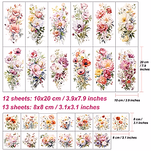 Everjoy Flower Temporary Tattoo Sleeve Sheets, 12 Large Watercolor Floral Tattoo Stickers, 13 Small Fake Flower Tattoo Designs for Women and Girls