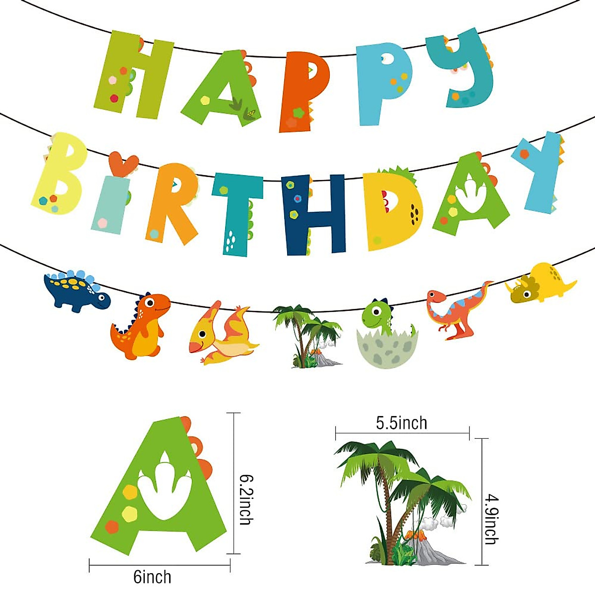 BIEUFBJI Dinosaur Birthday Banner - Dinosaur Theme Birthday Party Decoration Supplies, Indoor Outdoor Hanging Décor Party Ornaments, Set for Kids Birthday Parties