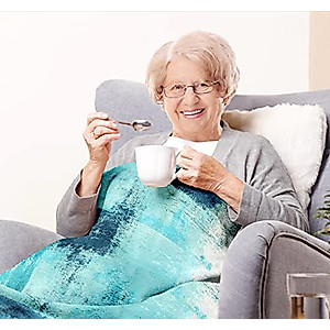 Teal Grey Throw Blanket Turquoise Abstract Art Ultra-Soft Cozy Fleece Blankets Lightweight Modern Flannel Blanket for Couch Sofa Bedding Home Decor (Turquoise Gray, 60" L x 50" W)