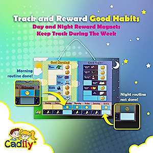 Cadily Day & Night Magnetic Chore Chart for Kids. Reward Good Habits with a Morning & Night Time Kids Chore Chart for Kids & Toddlers. A Daily Chore Chart for Kids Works Great as a Behavior Chart.