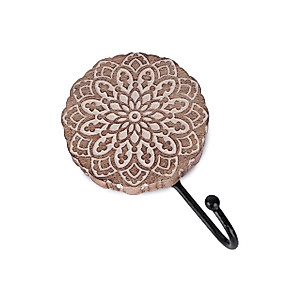 ETROVES Wooden Towel Hook Decorative Boho Flower. Wall Mounted Single Hook for Hanging Coat, Hat, Towel, Bag, Rope (6 Inch) (White)
