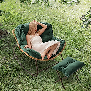 HIGOGOGO Giant Patio Rocking Chair, Indoor Outdoor Egg Freestyle Papasan Chair with Cushion and Frame, Comfortable Leisure Lounge Chair for Living Room, Bedroom, Porch, Garden, Green
