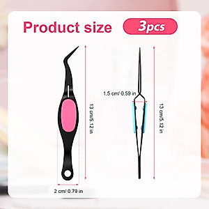 KINBOM Craft Tweezers, 3pcs Soft Grip Tweezers Stainless Steel Reverse Tweezers with Curved Tip and Straight Tip, Jewelry Making Tools & Accessories for Craft Beading Eyelash Nail Art Laboratory