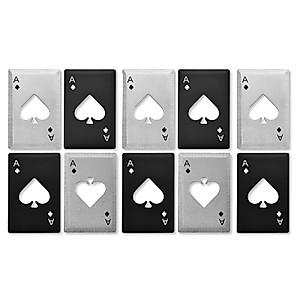 Agirlvct Flat Bottle Opener, Poker Card Flat Bottle Opener, 10 Pack Heavy Duty Stainless Steel Beer Openers Business Gift For Bar Party Restaurant Him Home Party A Spade (Black & Silver)