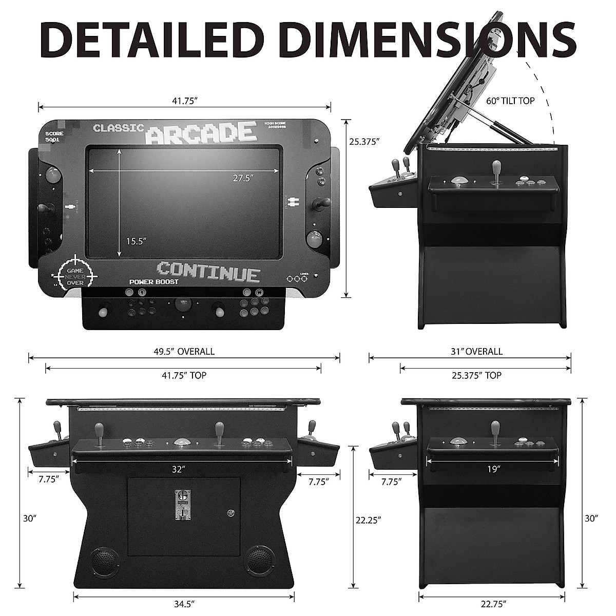 Creative Arcades Full Size Commercial Grade Cocktail Arcade Machine | 2 Player | 3500 Games | 32" LCD Lifting Screen | LED | 4 Sanwa Joysticks | Trackball | 2 Stools | 3 Year Warranty