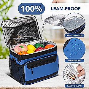 CYANB Lunch Bag for Men Women Insulated Cooler for Work tourit Fishing Picnic Blue