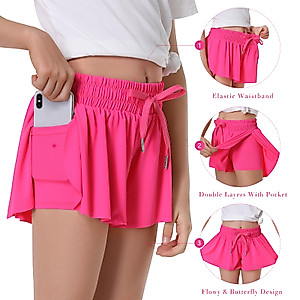 Girls Flowy Shorts Butterfly Shorts for kids with Pocket 2-in-1 Athletic Shorts Running Shorts for Girls Youth Teen Active Workout Sports (Hot Pink# Girls, X-Large)