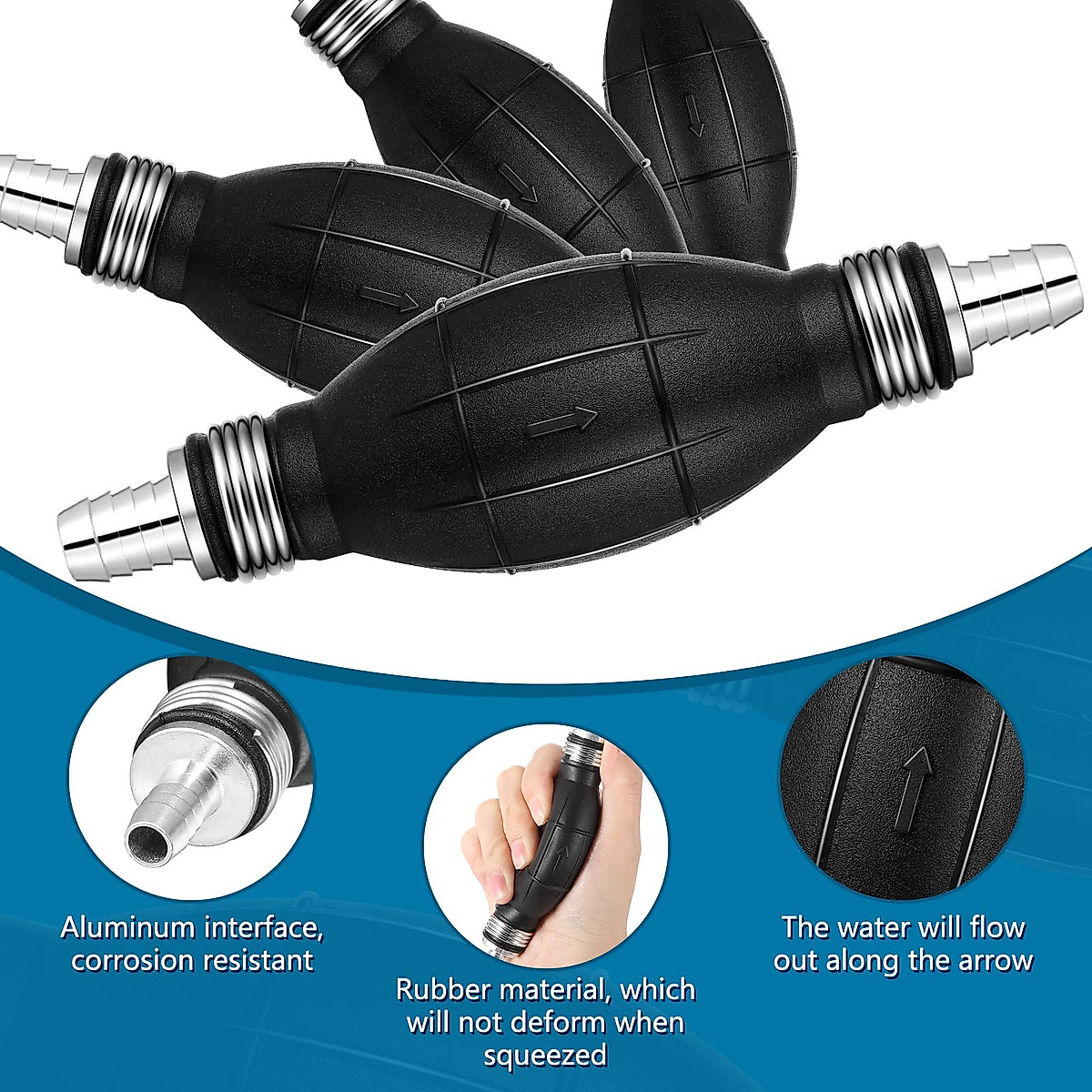 4 Pieces Black Primer Bulb Rubber Fuel Pump Transfer Vacuum Fuel Primer Bulb Marine Gas Siphon Hand Pump Outboard Fuel Line for Petrol Marine Boat Accessories (3/8 10mm)