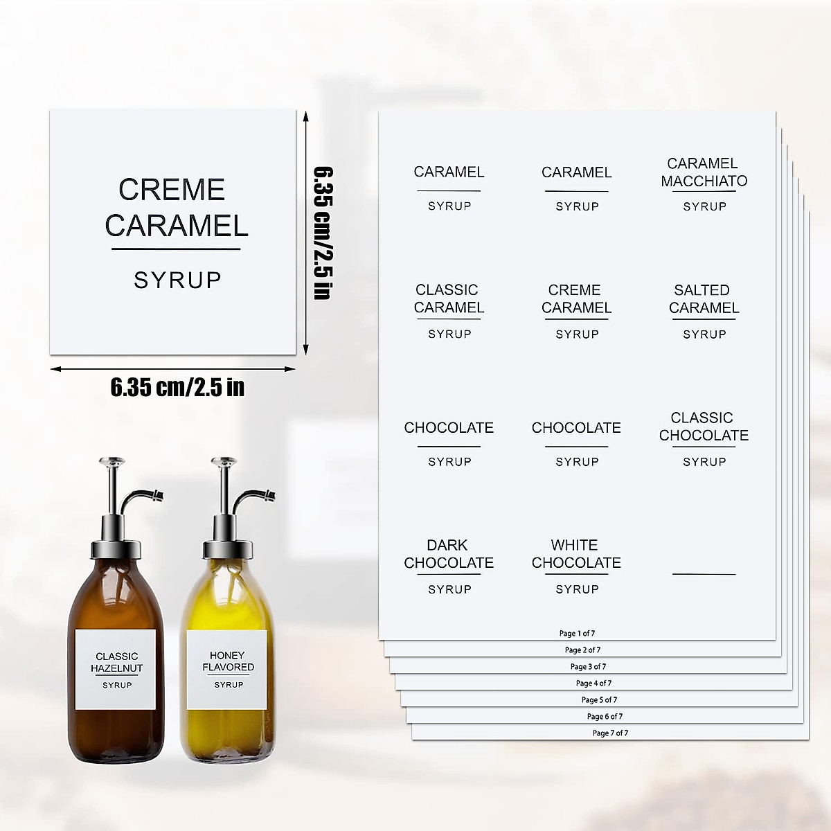 AIEX Coffee Syrup Labels, 84pcs Waterproof White Minimalist Coffee Syrup Labels Stickers for Bottles Coffee Bar Containers Dispenser Organization